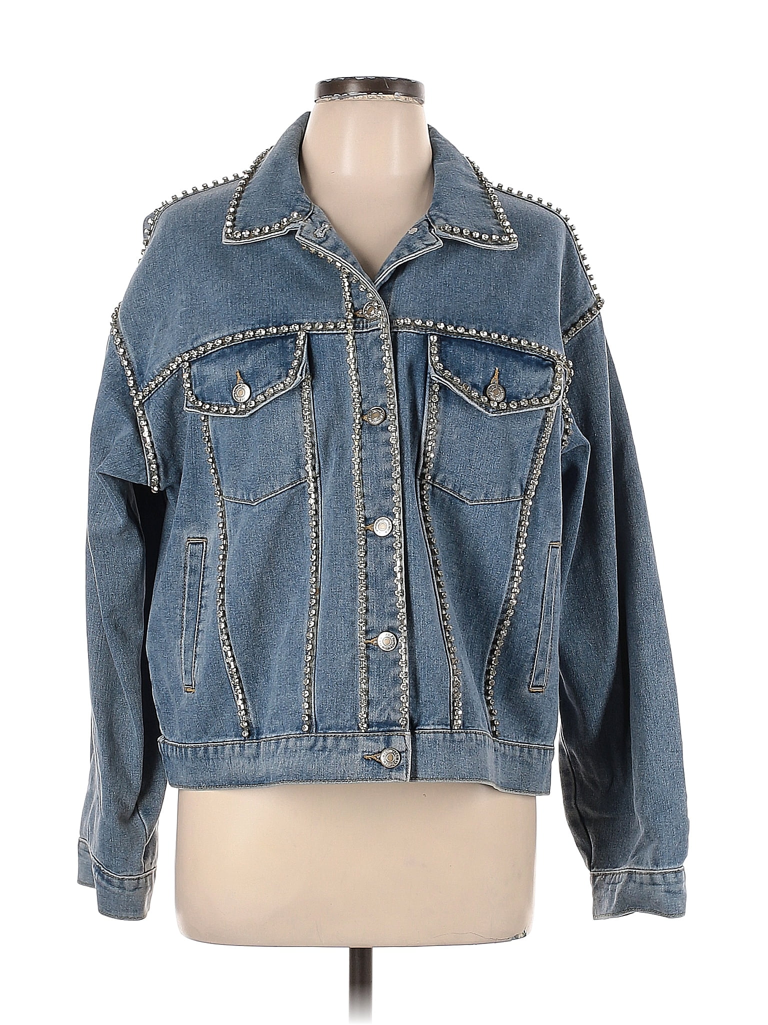 Forever 21 100 Cotton Solid Blue Denim Jacket Size L 43 Off Thredup