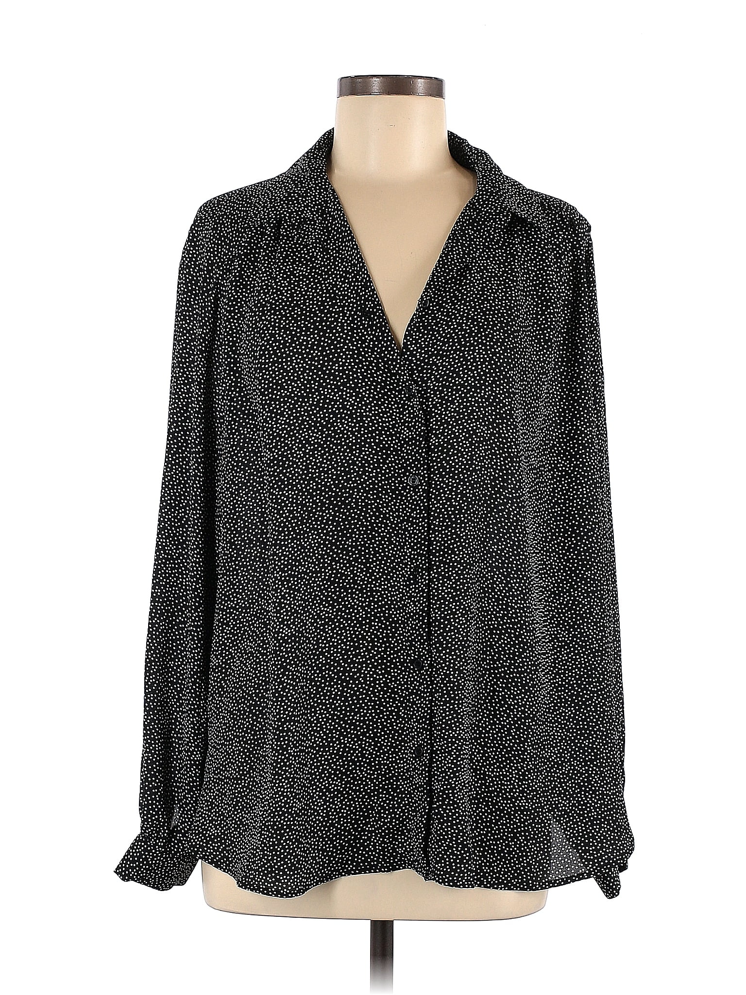 Handm 100 Polyester Polka Dots Black Long Sleeve Blouse Size L 40 Off
