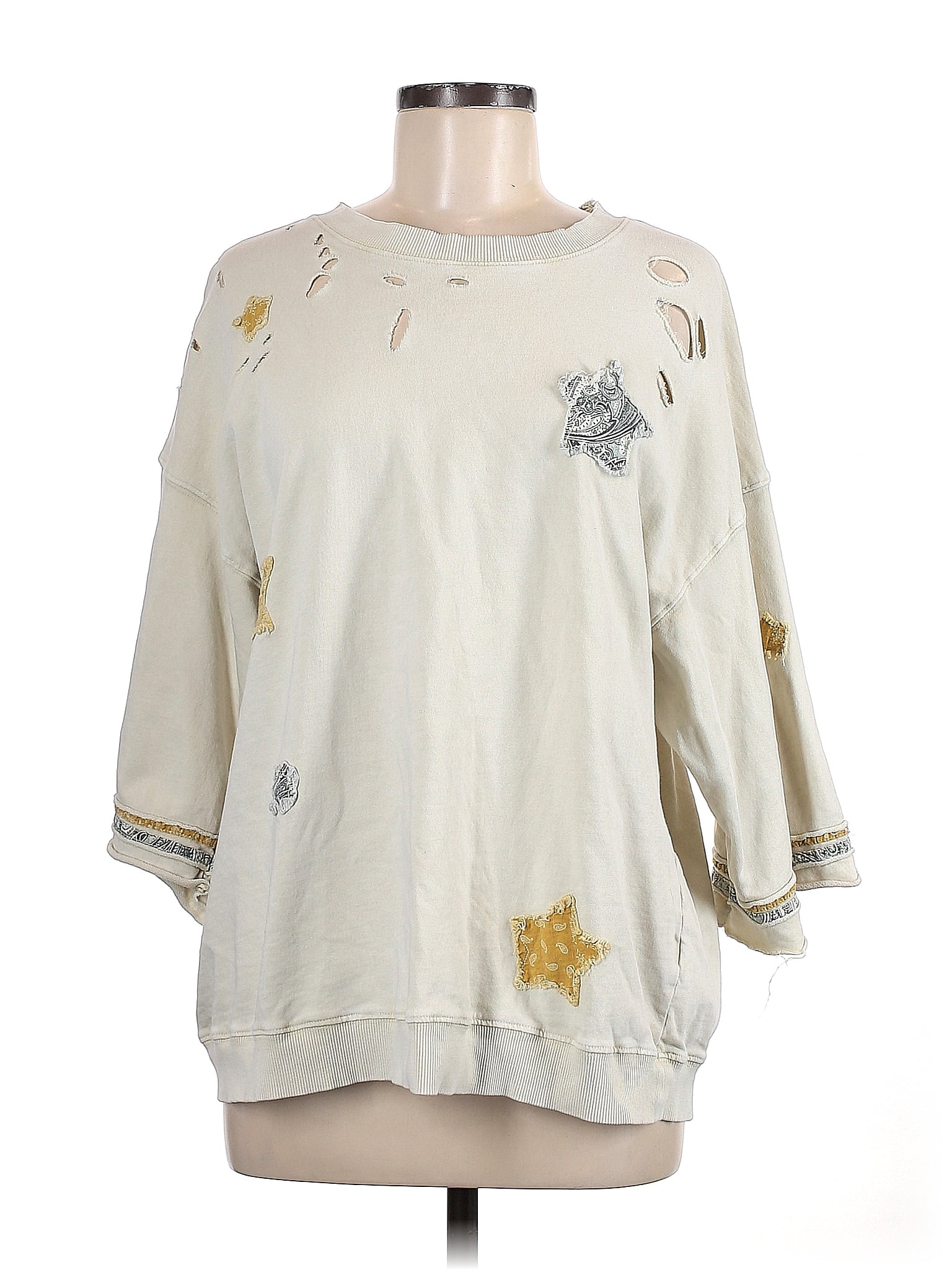 Easel 100% Cotton Floral Ivory Silver Sweatshirt Size M - 50% off | thredUP