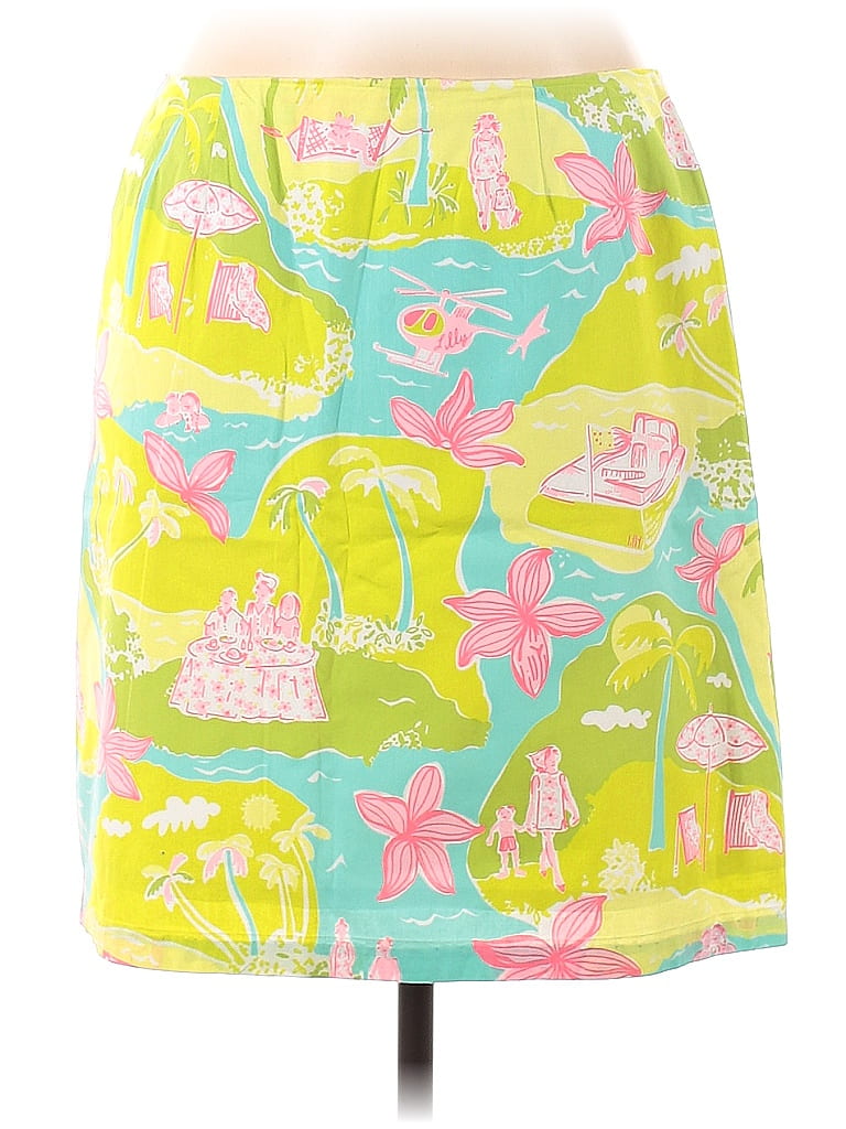 Lilly Pulitzer 100 Cotton Floral Multi Color Green Casual Skirt Size 8