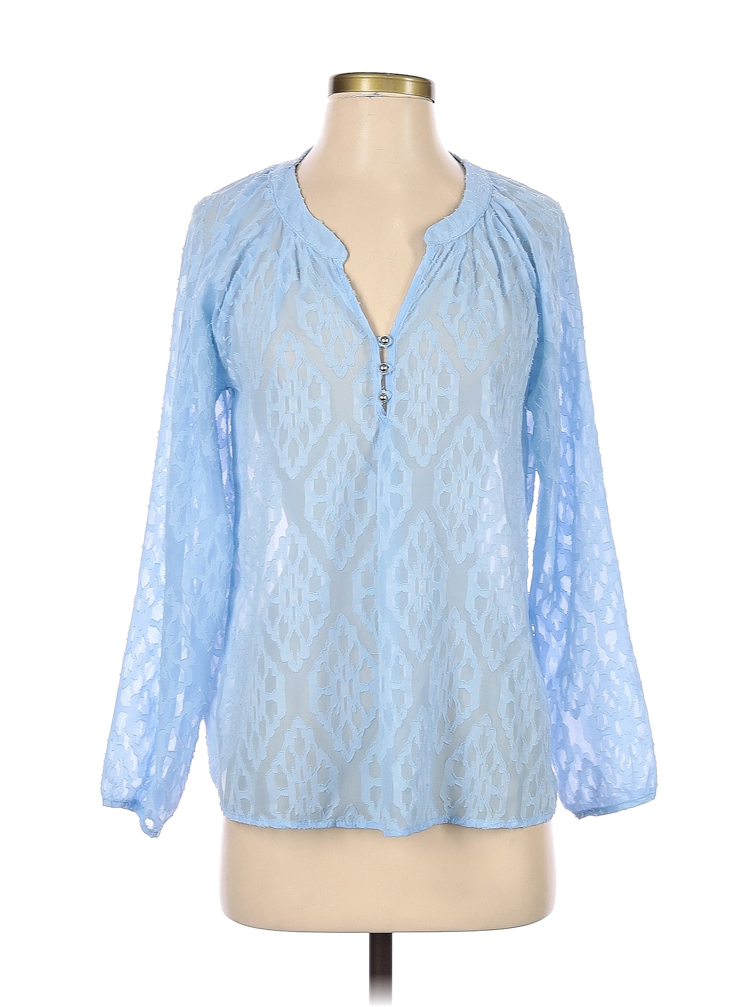 Mi Ami 100 Polyester Blue Long Sleeve Blouse Size S 47 Off Thredup