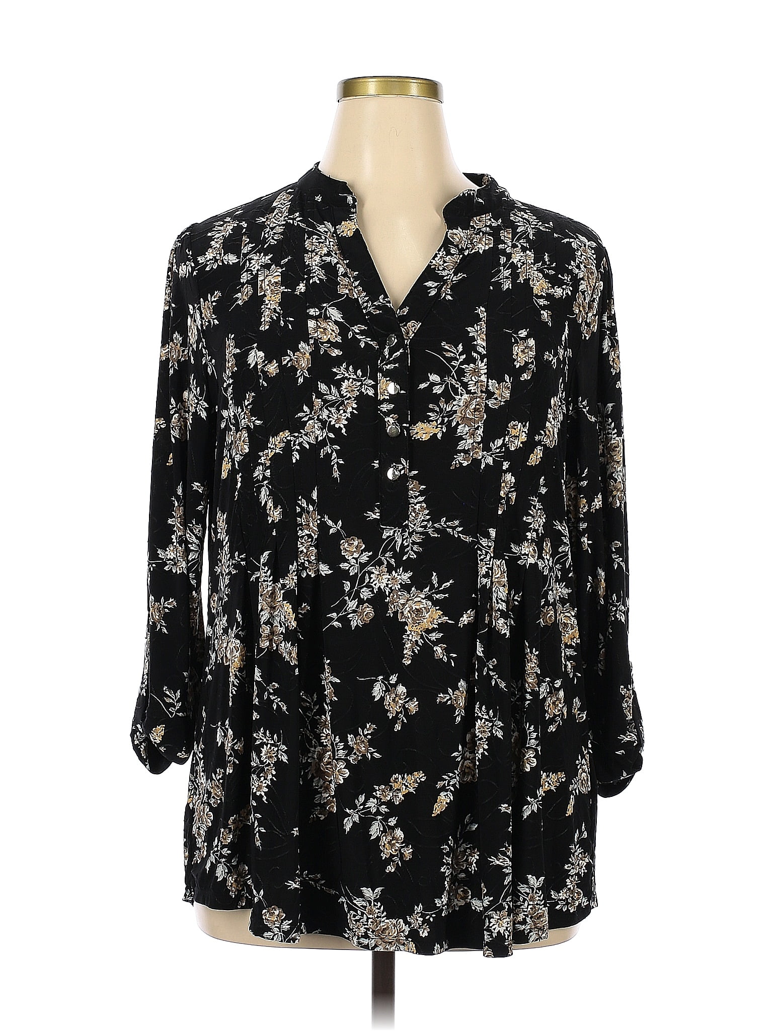 New Directions Floral Black Long Sleeve Blouse Size 0X (Plus) - 69% off ...