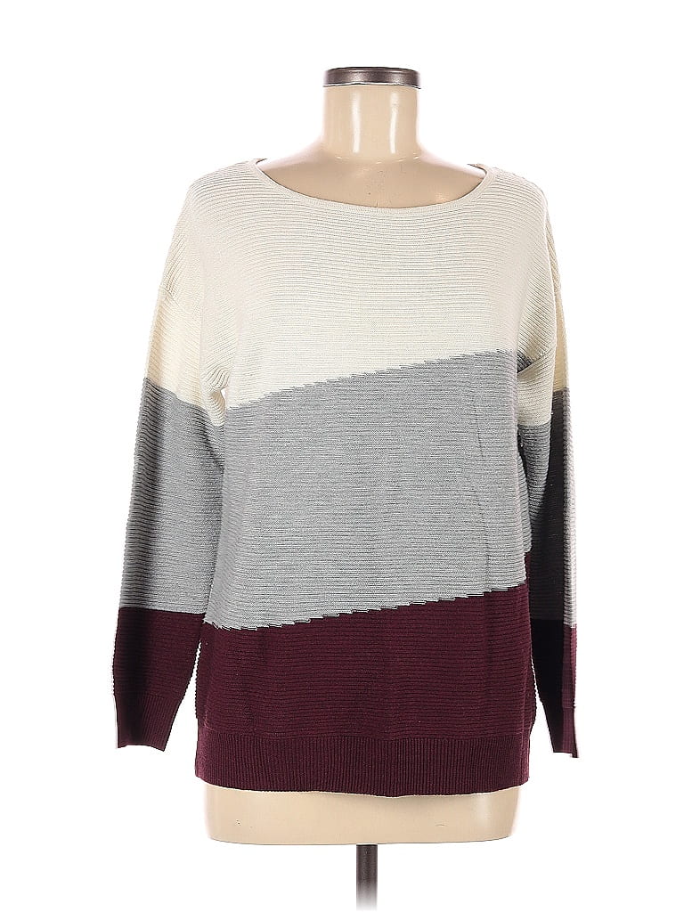 Evolution by Cyrus Color Block Stripes Burgundy Pullover Sweater Size M ...
