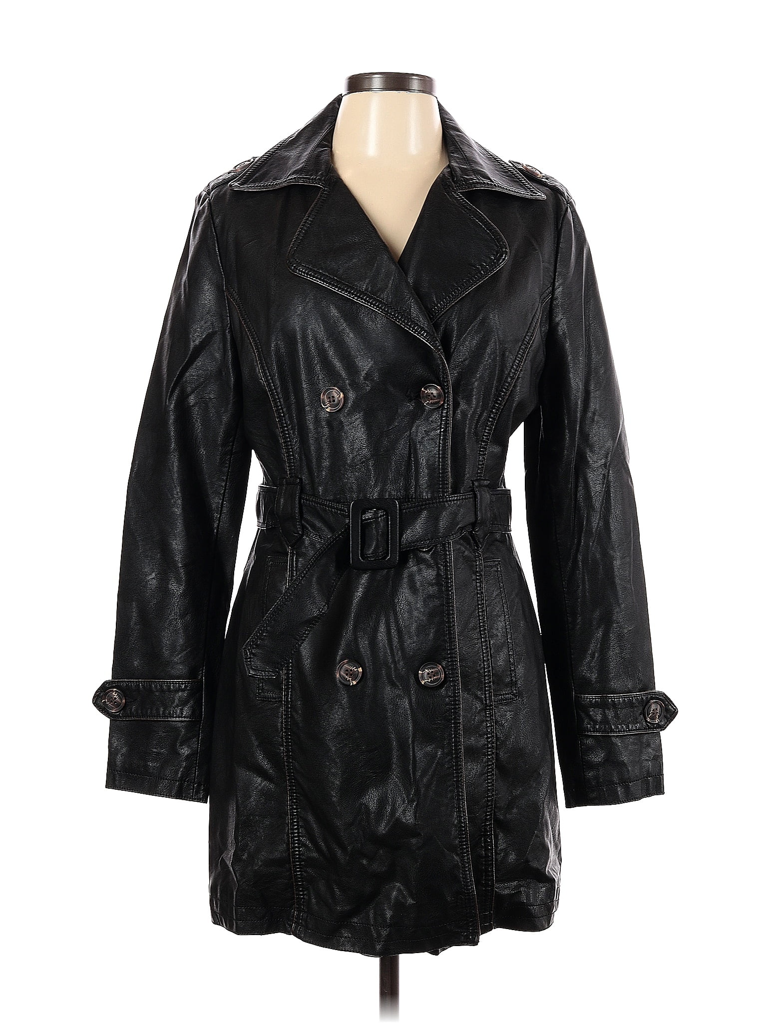 Downtown Coalition 100% Polyurethane Solid Black Faux Leather Jacket ...