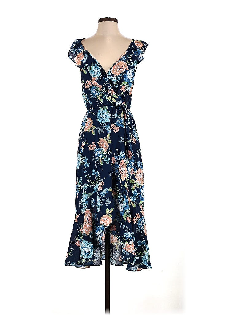 Socialite 100% Polyester Floral Multi Color Blue Casual Dress Size S ...