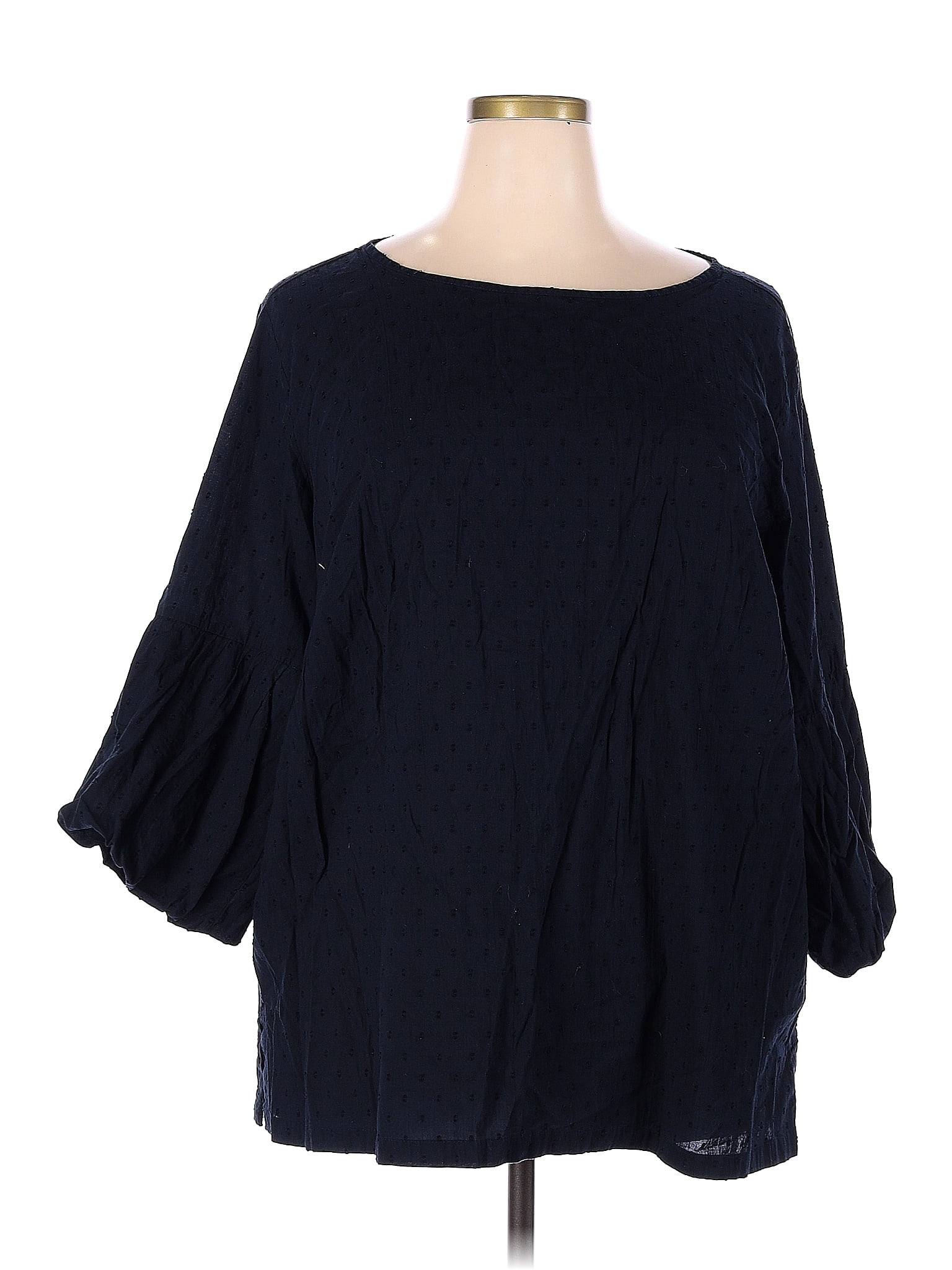 Ann Taylor Loft 100 Cotton Solid Blue Long Sleeve Blouse Size 24 Plus