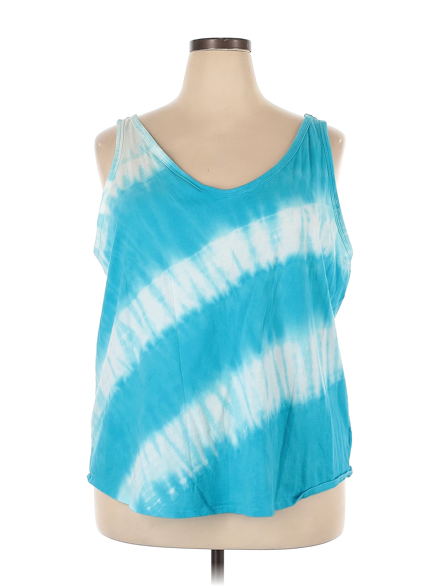 Terra & Sky 100% Cotton Color Block Tie-dye Blue Teal Tank Top Size 2X ...