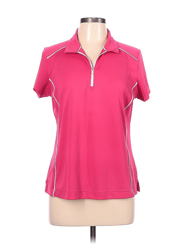 Slazenger 100 Polyester Color Block Solid Pink Short Sleeve Polo Size