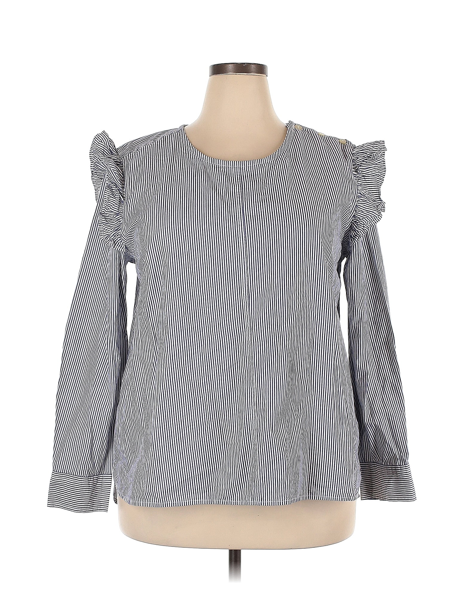 Free Assembly 100% Polyester Stripes Multi Color Gray Long Sleeve ...