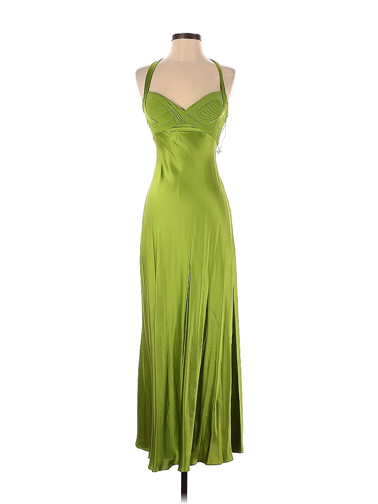 Aidan By Aidan Mattox 100 Silk Solid Green Cocktail Dress Size 2 74