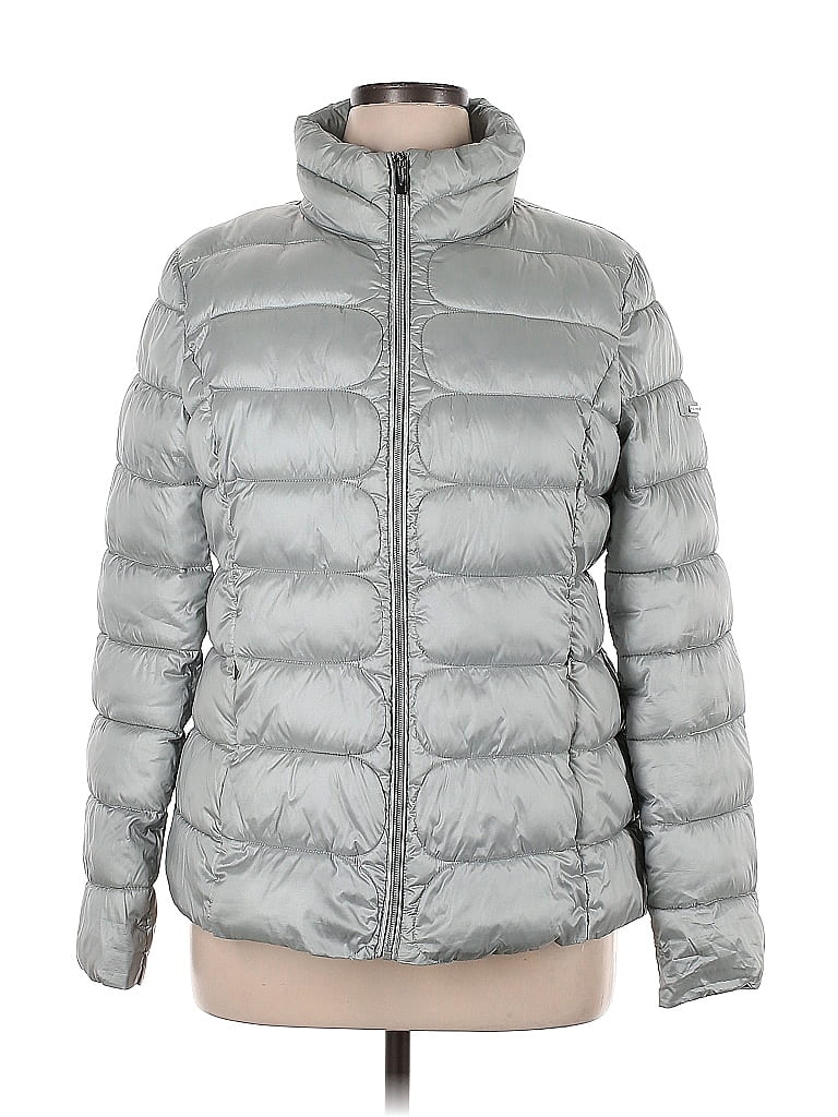 Via Spiga Solid Gray Silver Jacket Size XL - 78% off | thredUP