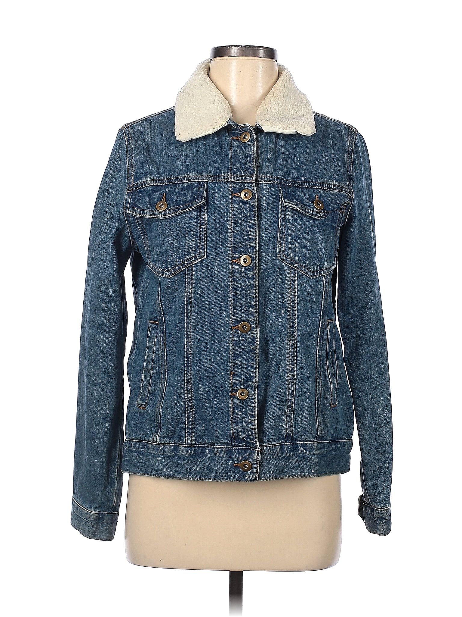 Forever 21 100 Cotton Solid Ivory Blue Denim Jacket Size M 54 Off