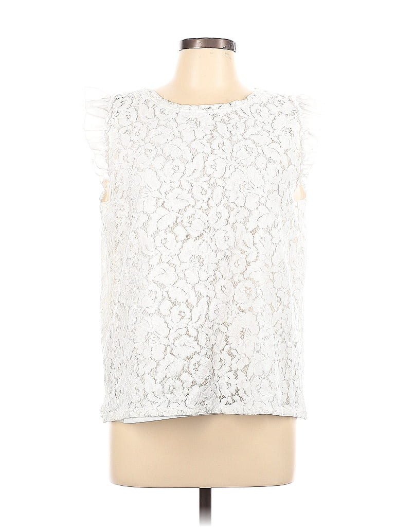 Ann Taylor LOFT Floral White Lace Ruffle Shell Size L - 63% off | thredUP