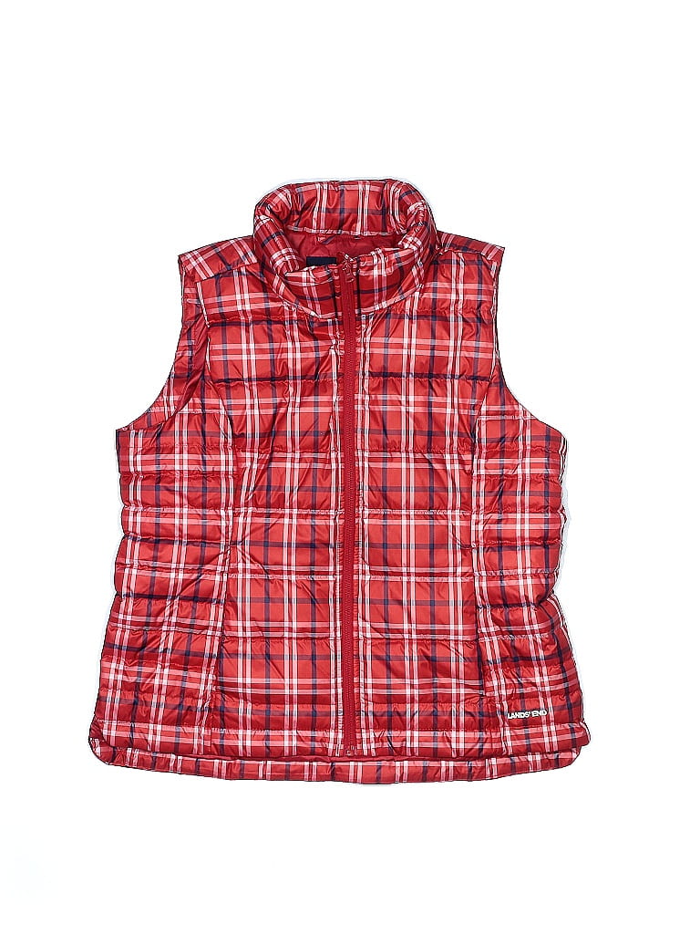 Lands' End 100% Polyester Plaid Red Vest Size 10 - 12 - 69% off | thredUP