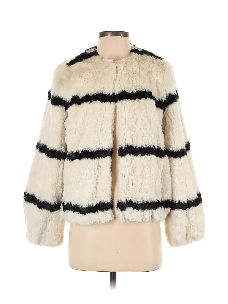Handm Stripes Ivory Faux Fur Jacket Size 2 52 Off Thredup