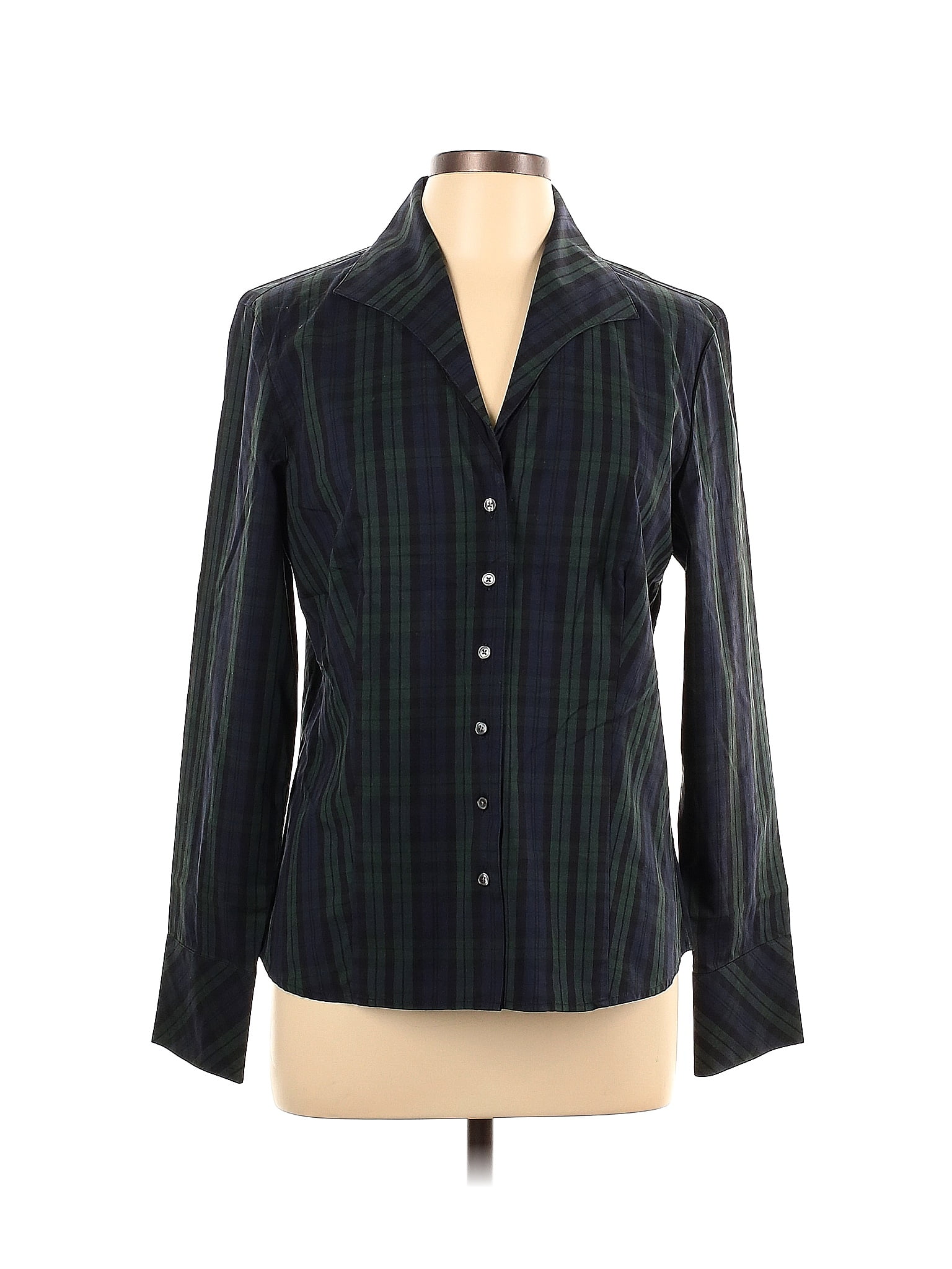 Talbots Outlet Plaid Multi Color Green Long Sleeve Button-Down Shirt ...