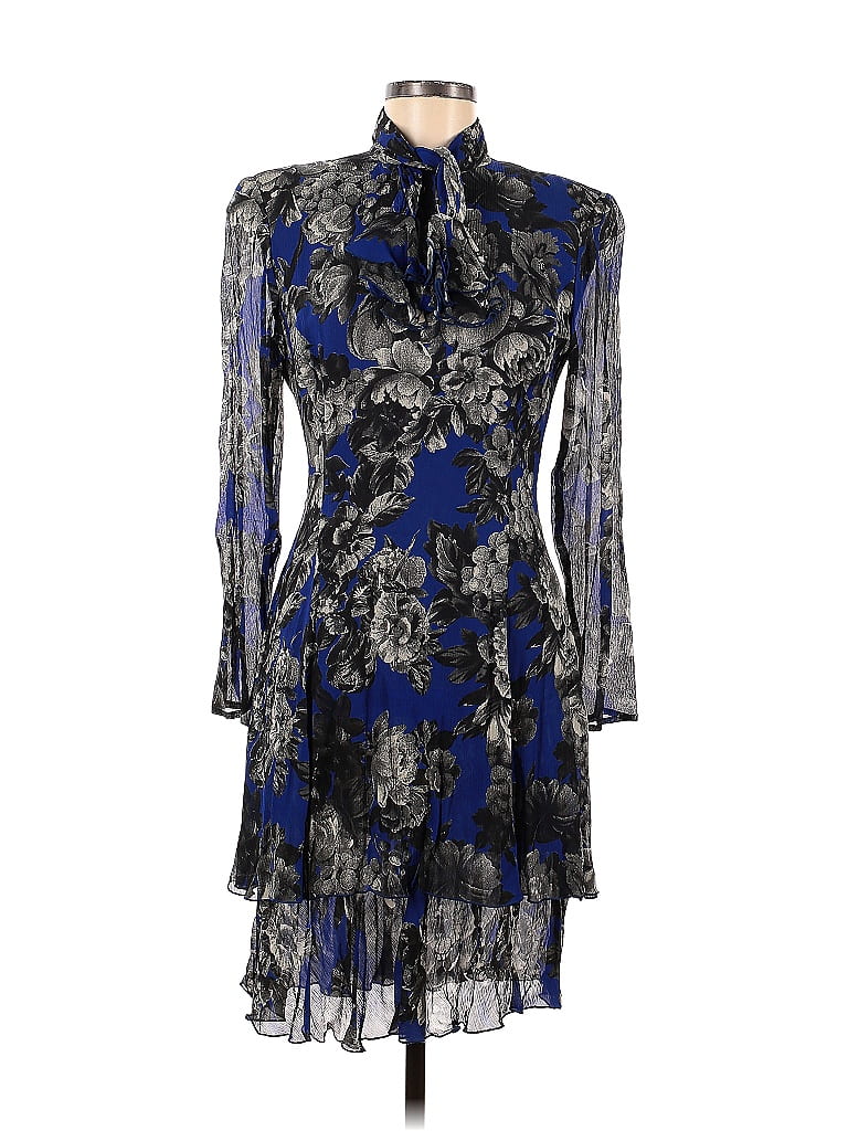 Ungaro Solo Donna 100% Silk Baroque Print Brocade Blue Casual Dress ...