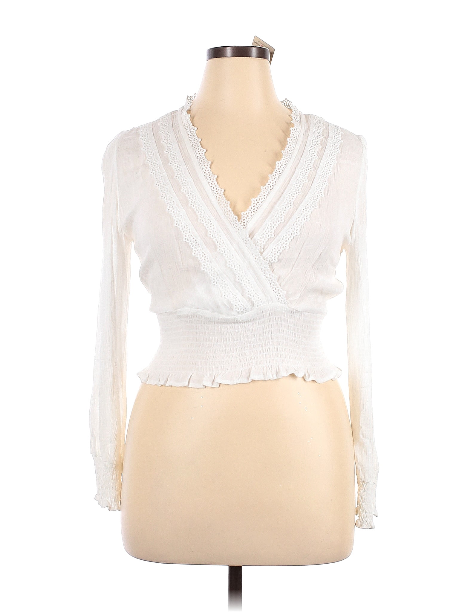 Self E 100 Rayon White Long Sleeve Blouse Size Xl 67 Off Thredup
