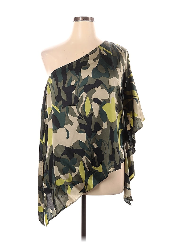 Black Label by Chico's 100% Silk Camo Multi Color Green Short Sleeve ...