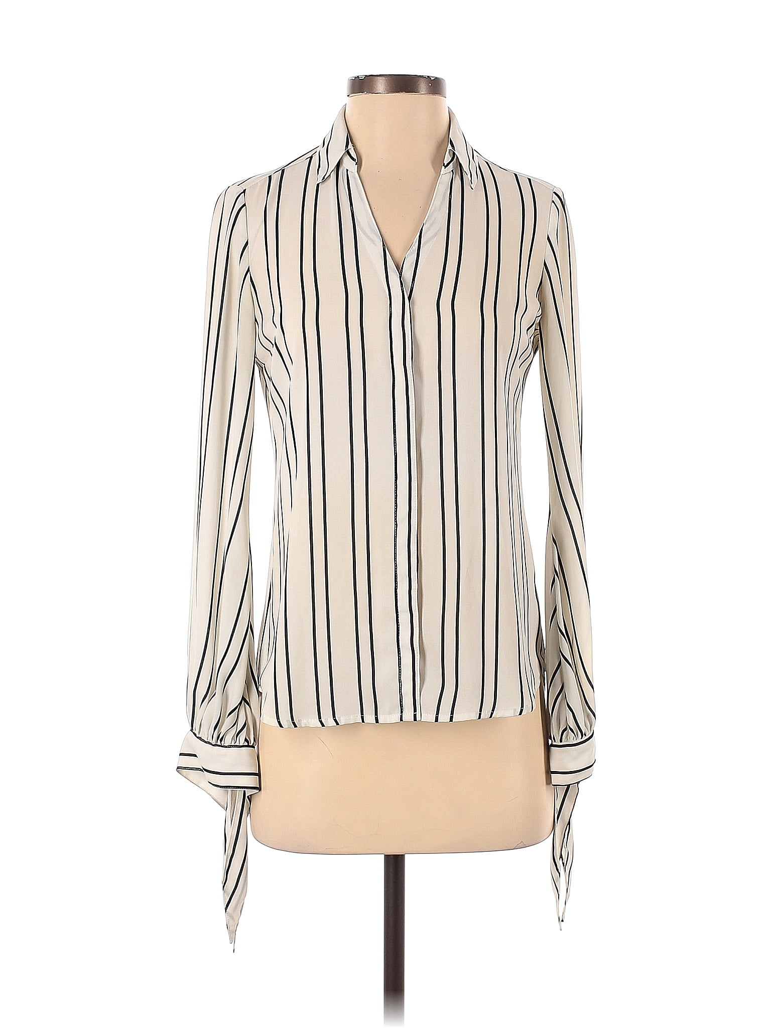 Express 100 Polyester Stripes Ivory Long Sleeve Blouse Size Xs 70