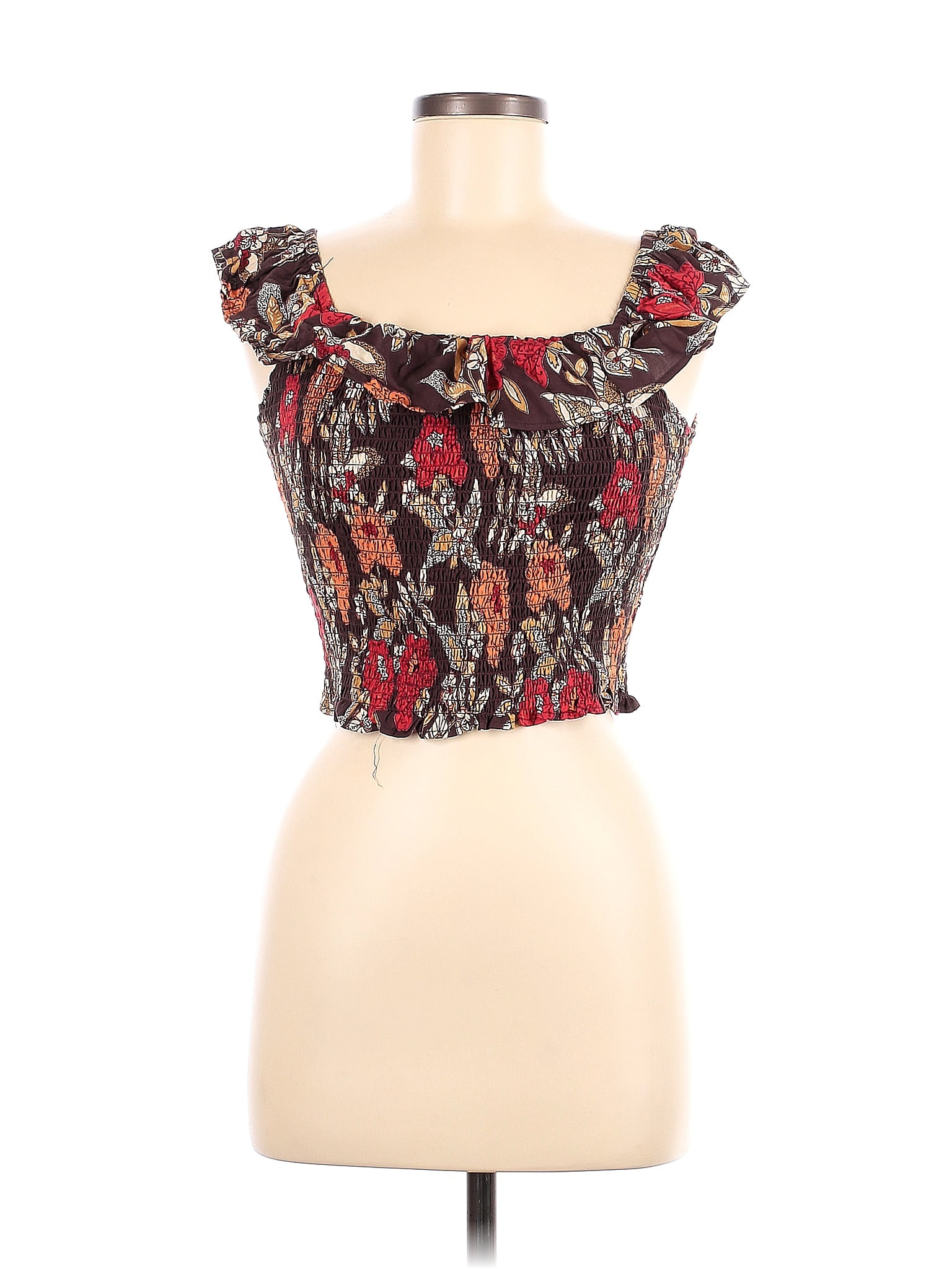 Angie 100% Rayon Multi Color Brown Short Sleeve Blouse Size M - 57% off ...