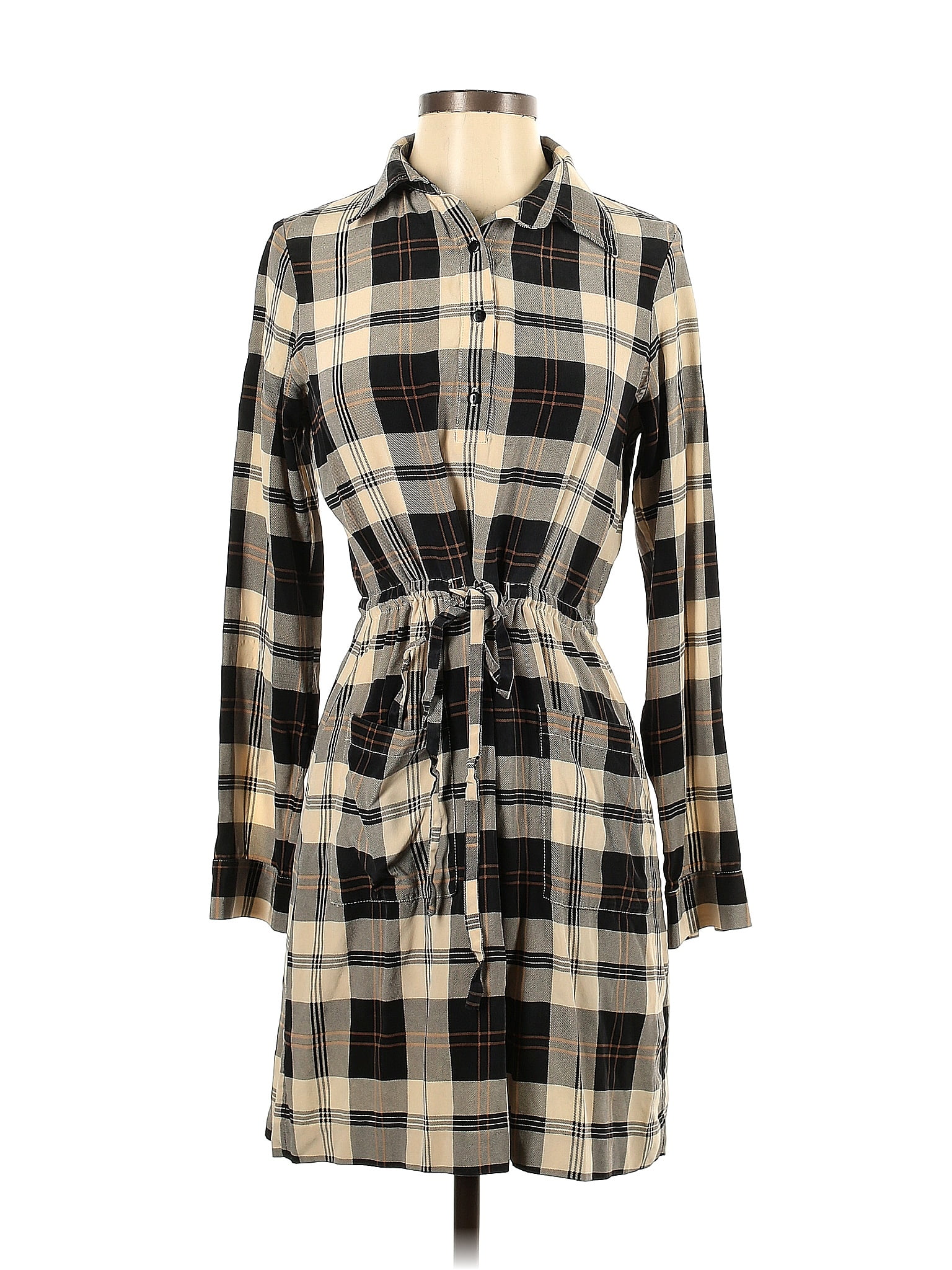 AKA 100% Silk Plaid Multi Color Tan Casual Dress Size S - 66% off | thredUP