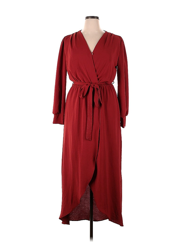 Fraiche By J 100 Polyester Solid Maroon Burgundy Casual Dress Size Xl
