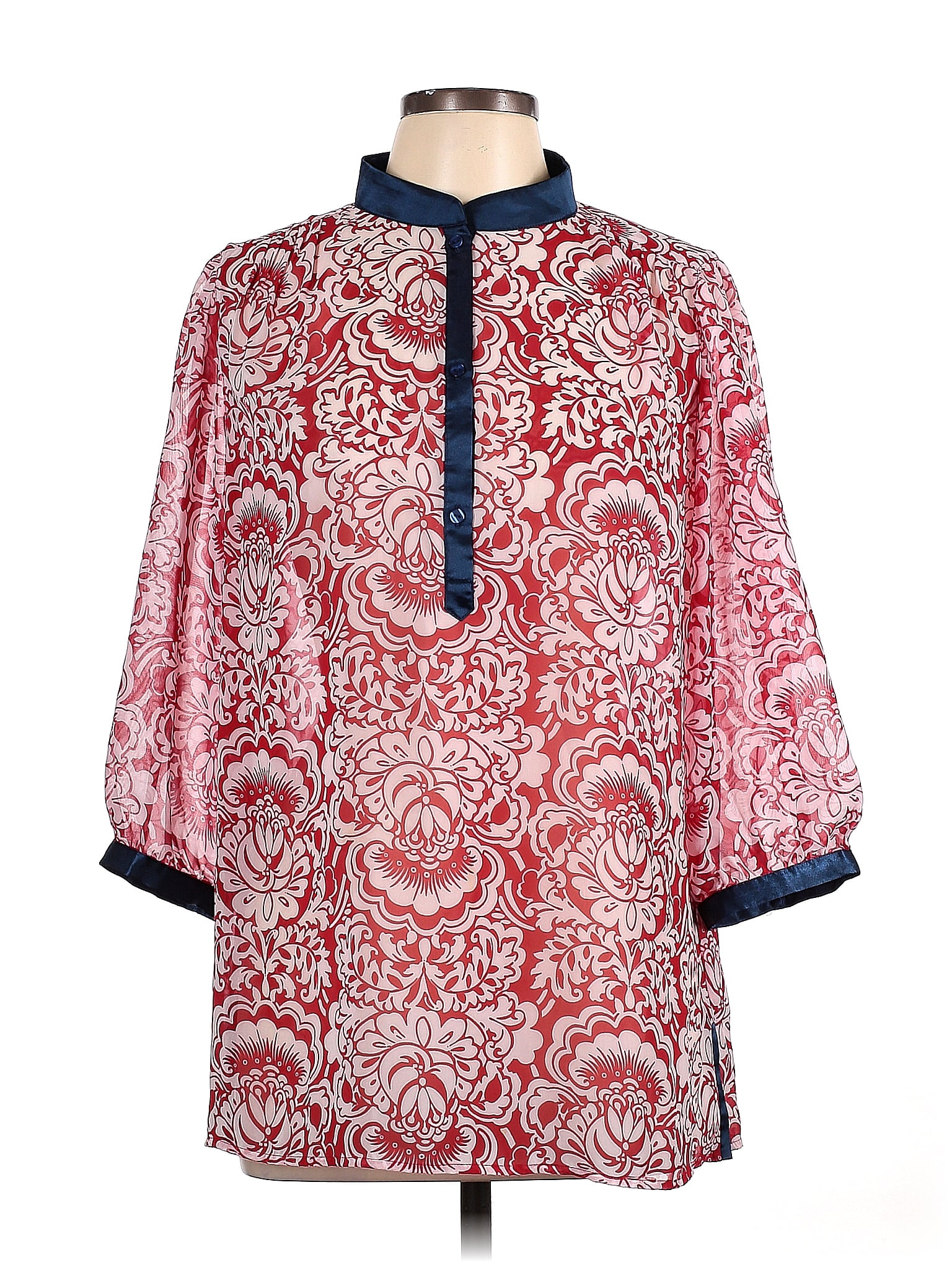 Susan Graver 100 Polyester Color Block Multi Color Red 3 4 Sleeve