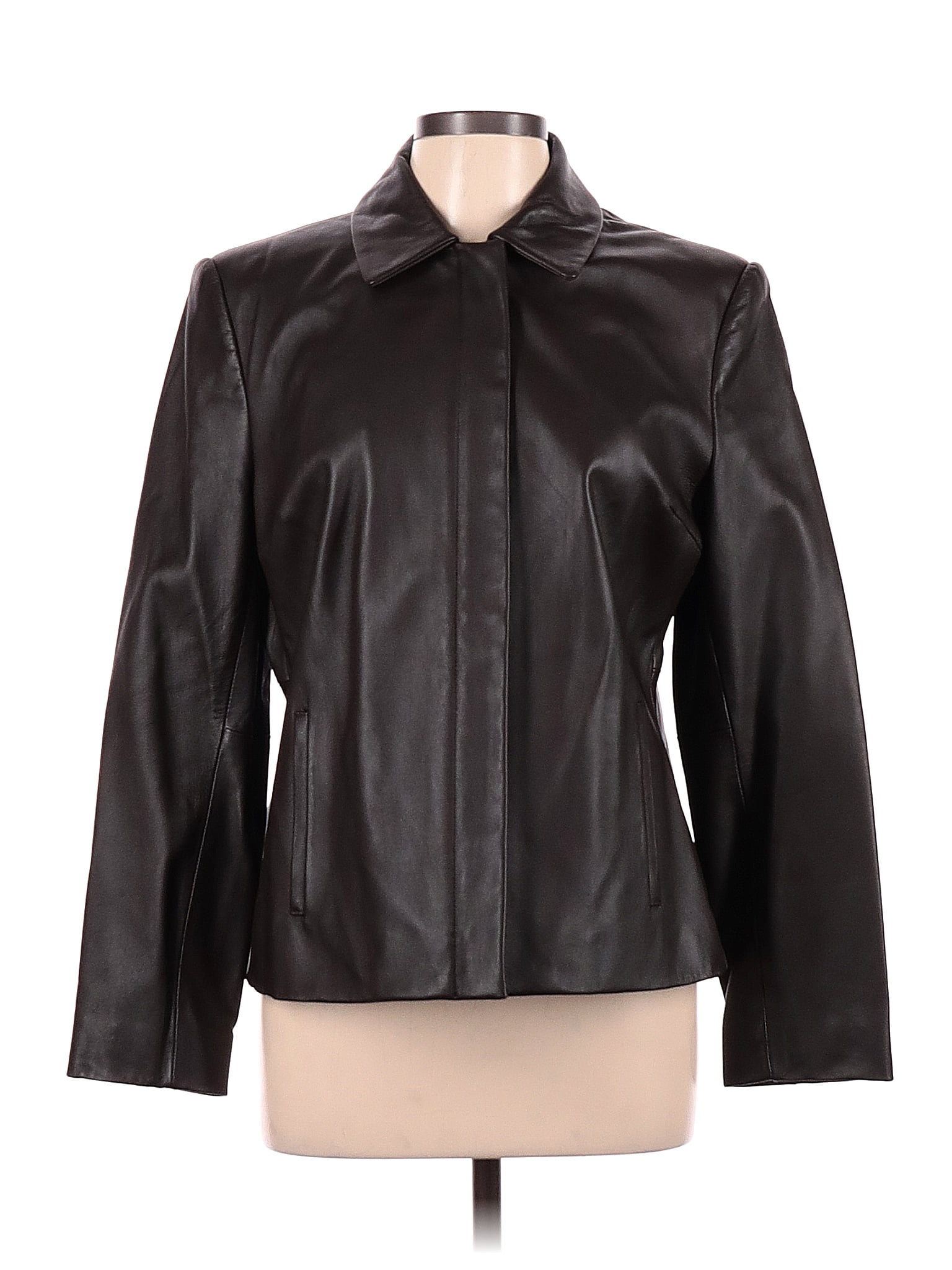 Valerie Stevens 100% Leather Solid Black Brown Leather Jacket Size M ...