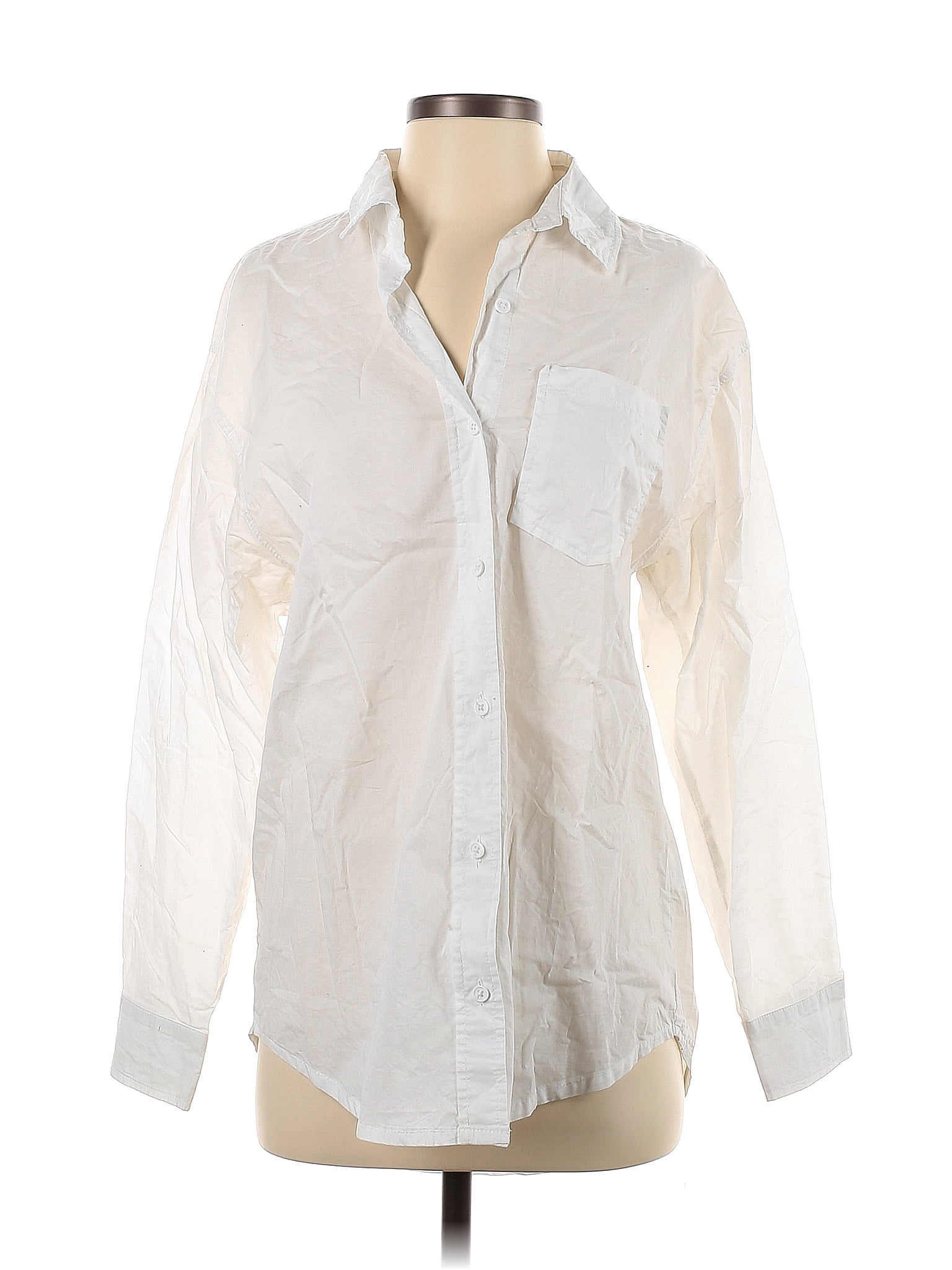 Steve Madden 100% Cotton Tropical White Long Sleeve Button-Down Shirt ...