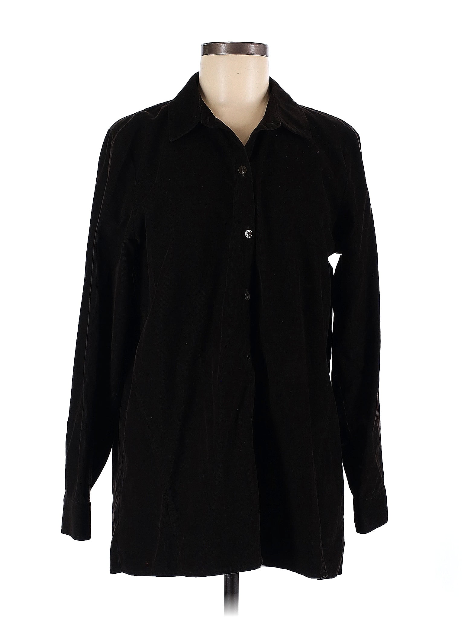 J Jill 100 Cotton Solid Black Long Sleeve Button Down Shirt Size M