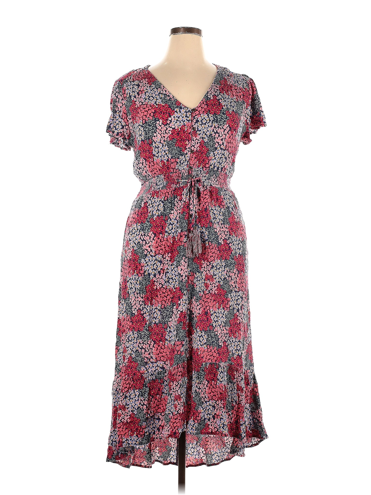 Knox Rose 100 Rayon Floral Multi Color Burgundy Casual Dress Size Xl