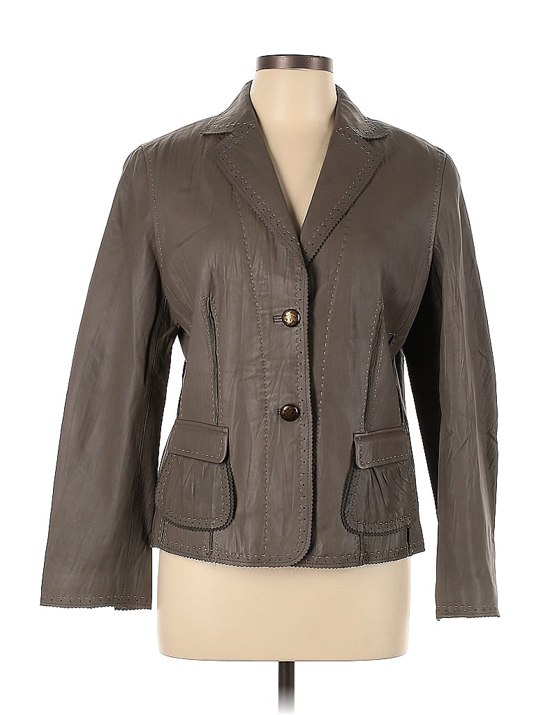 Taifun Collection 100% Leather Solid Brown Leather Jacket Size 16 (UK ...