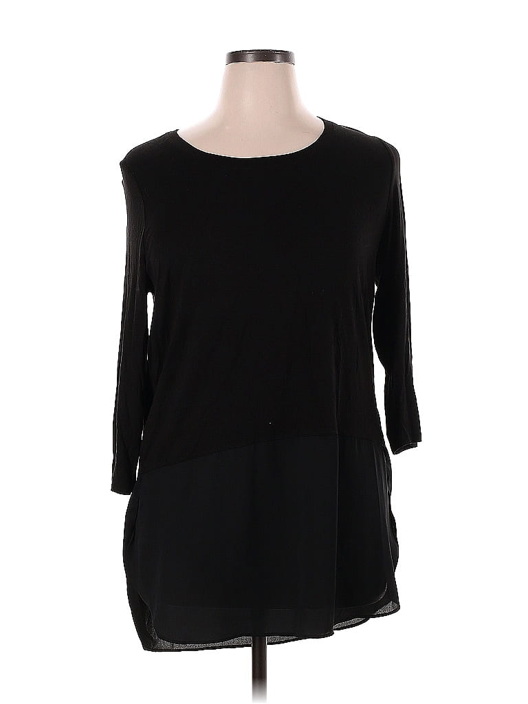 B L E U 100 Polyester Solid Black Long Sleeve Blouse Size Xl 44