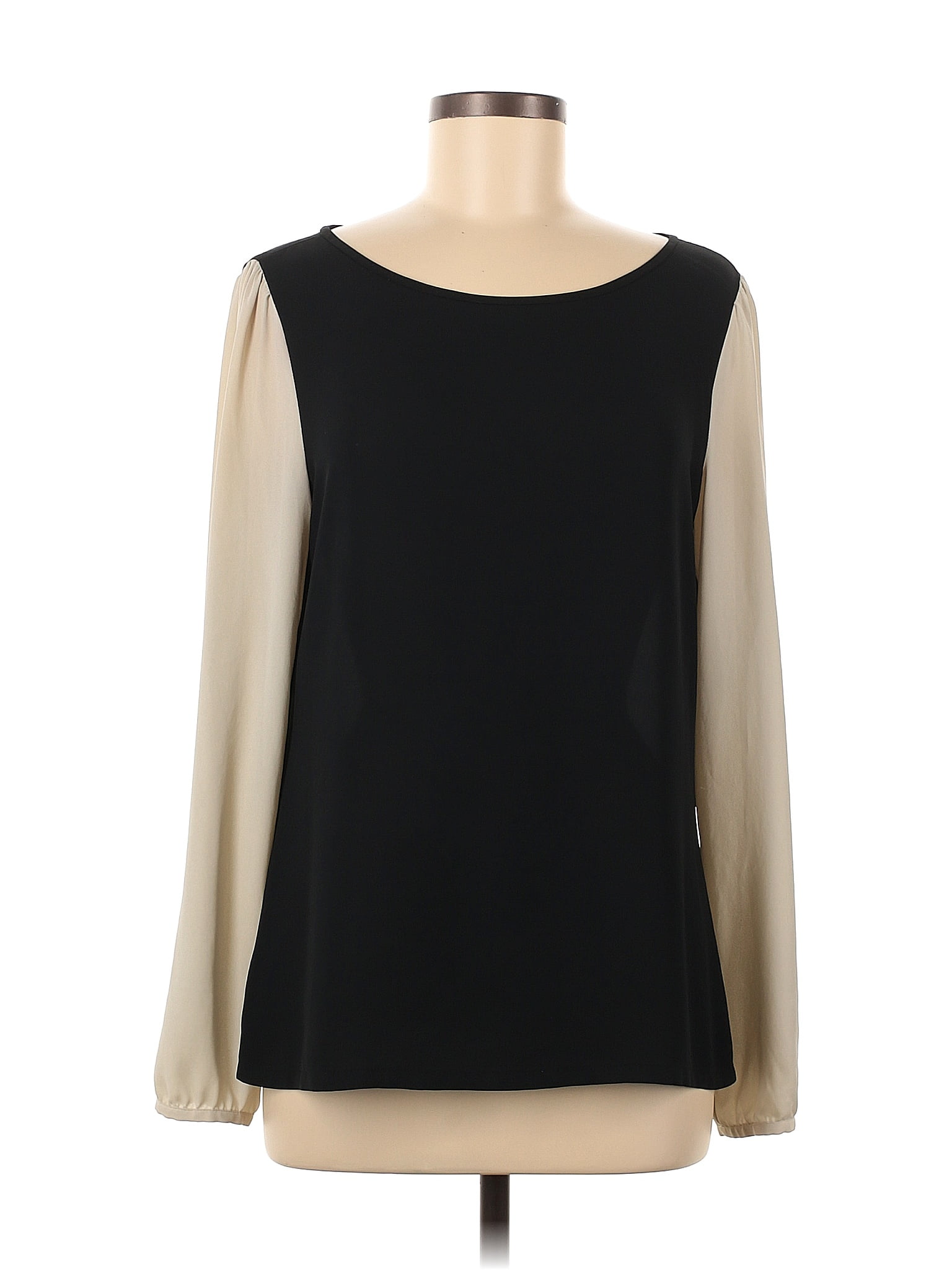 Ann Taylor Loft 100 Polyester Color Block Solid Black Long Sleeve