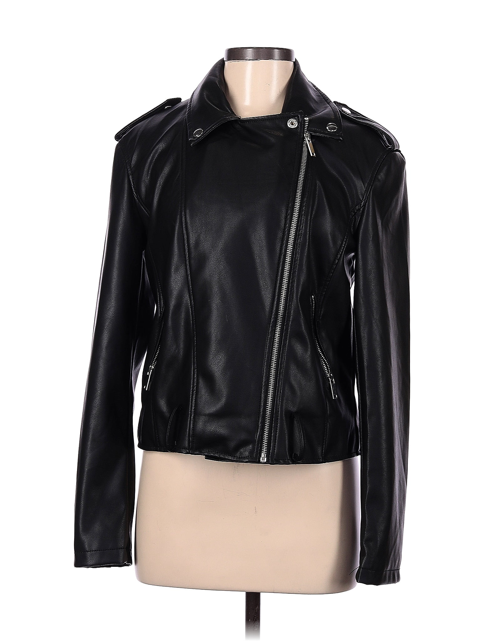 Forever 21 100% Polyester Solid Black Faux Leather Jacket Size M - 43% off | thredUP