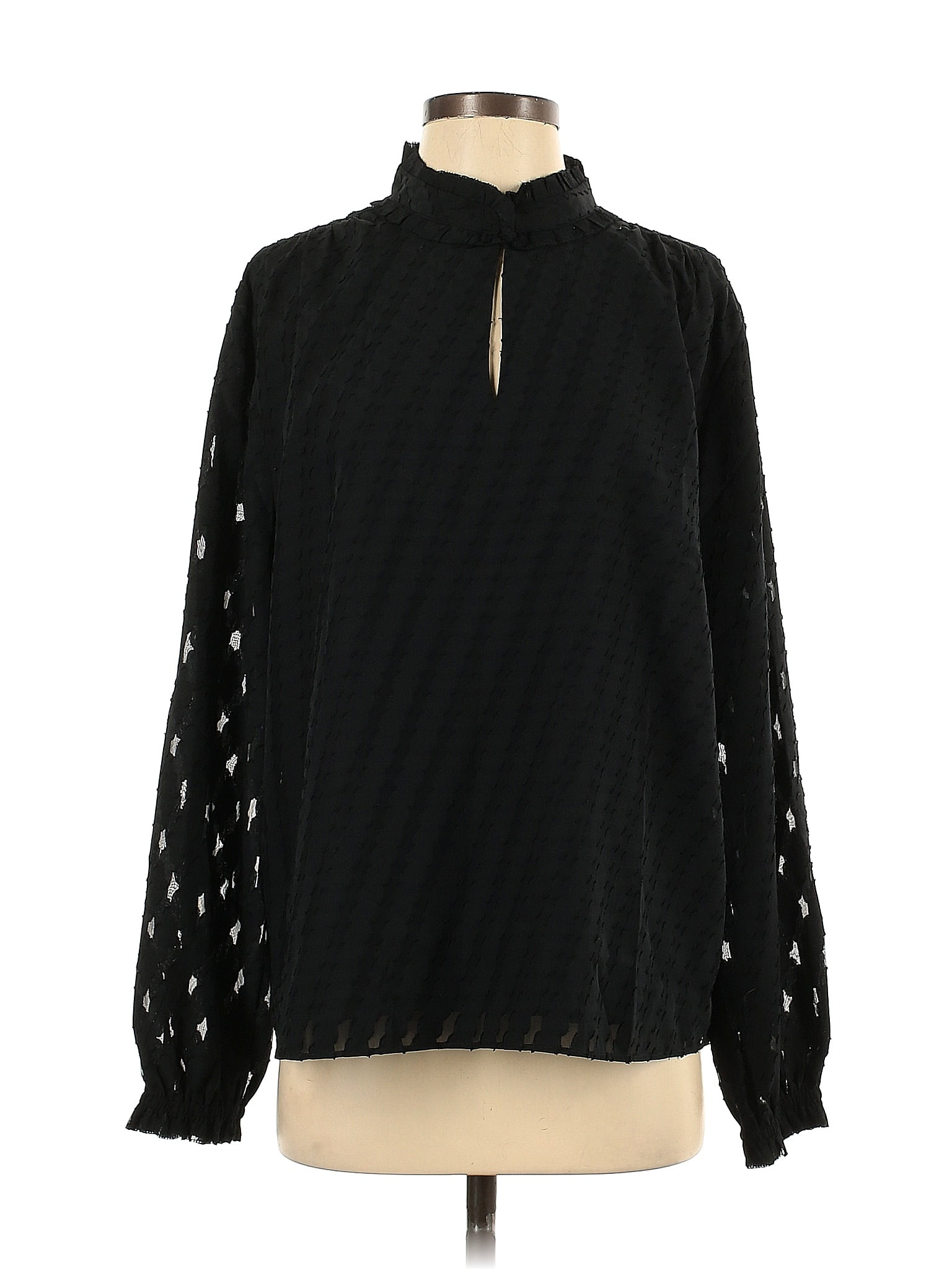 Ann Taylor 100 Polyester Black Long Sleeve Blouse Size L 74 Off