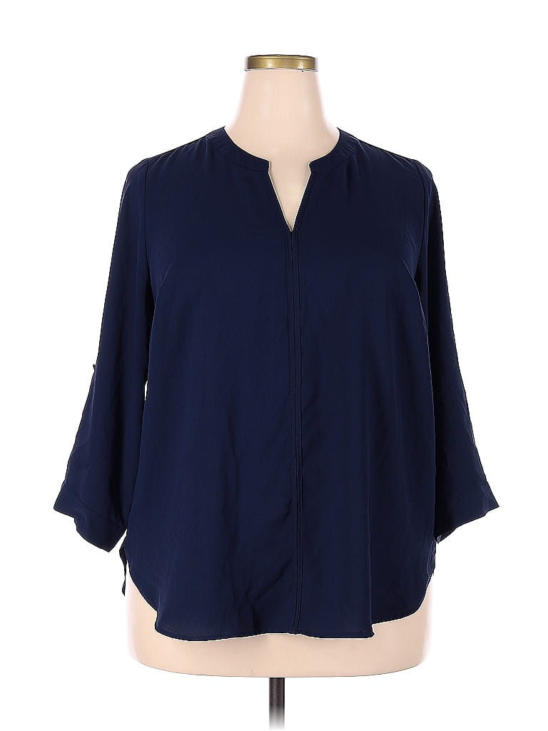41hawthorn 100 Polyester Polka Dots Navy Blue Long Sleeve Blouse Size