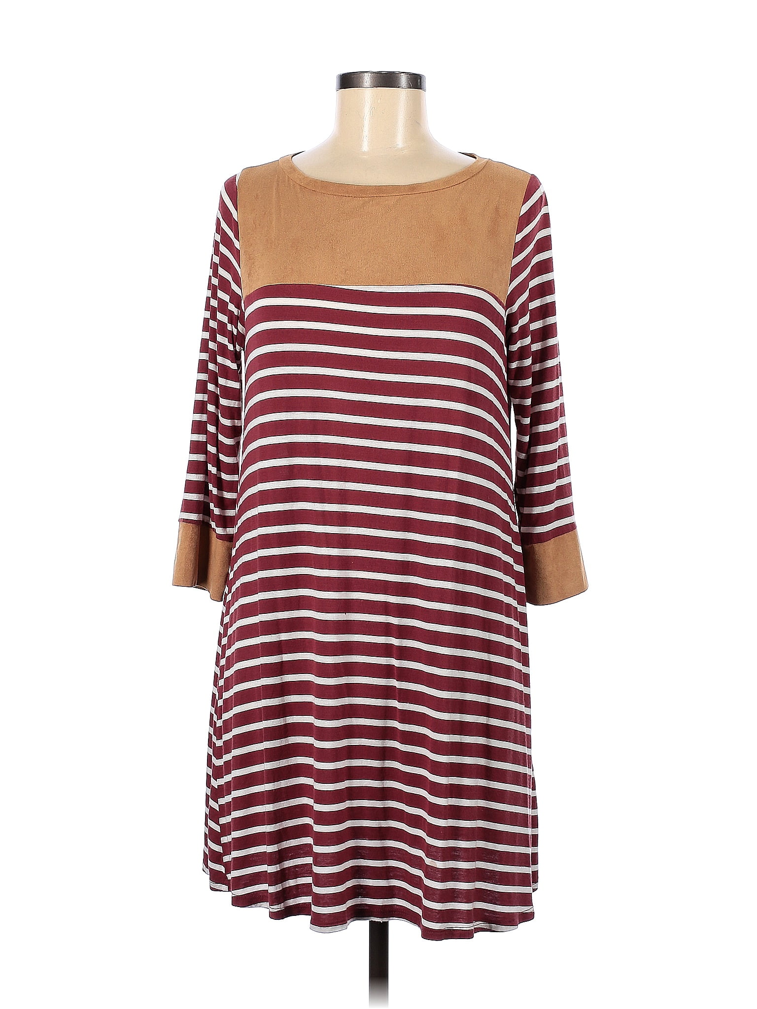 Sun And Moon Color Block Stripes Multi Color Burgundy Casual Dress Size M