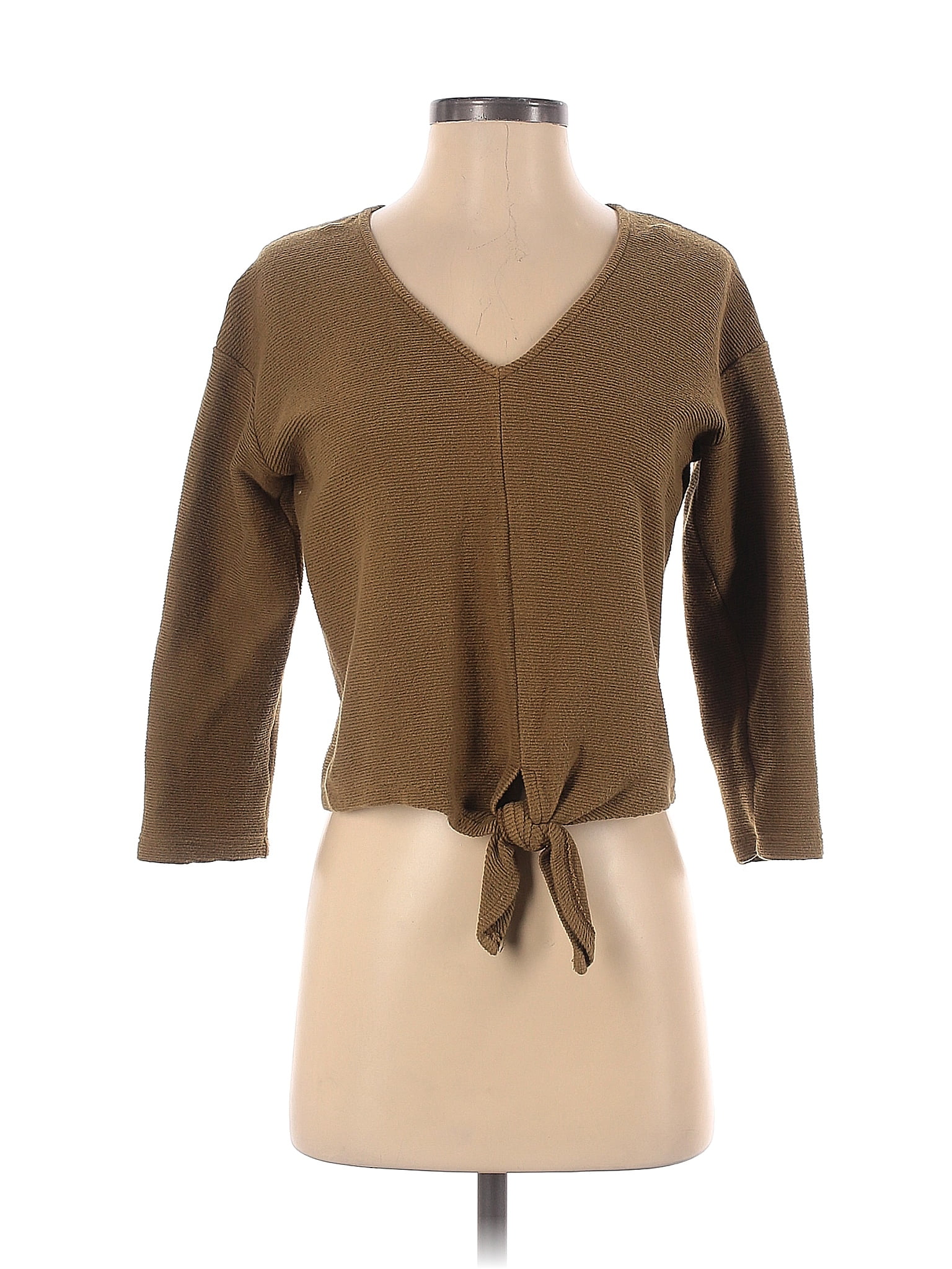 Texture And Thread Madewell 100 Cotton Solid Brown Long Sleeve Top Size