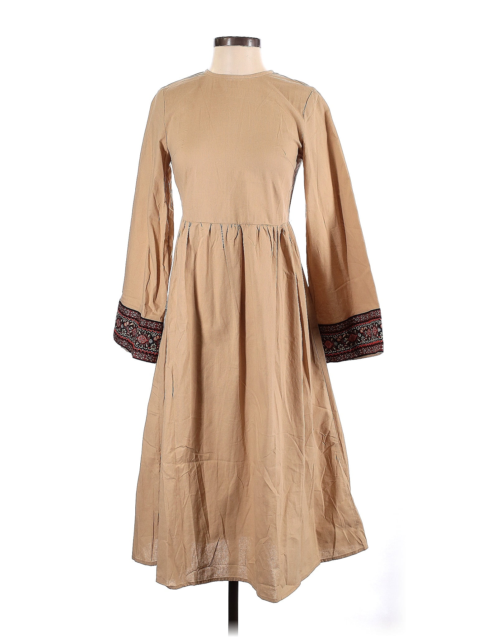 Shein 100% Cotton Solid Tan Casual Dress Size XS - 40% off | thredUP