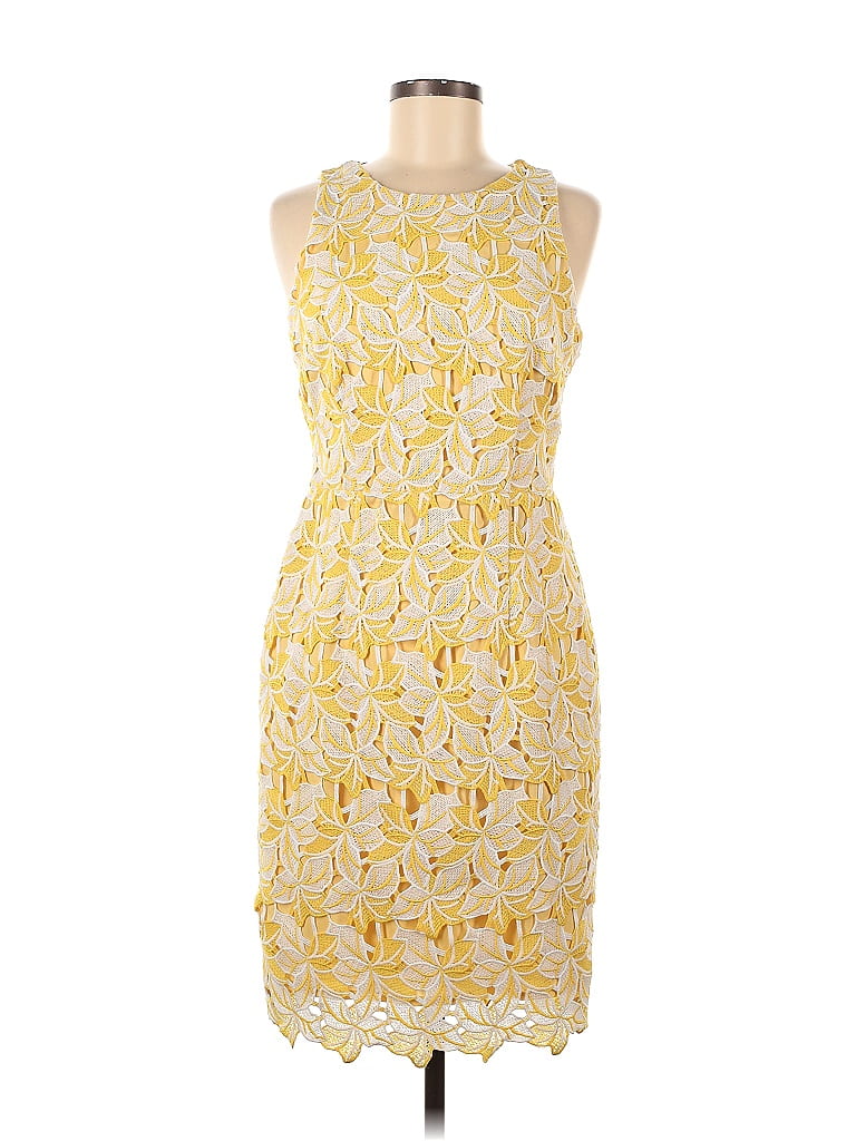 Maggy London 100 Polyester Floral Yellow Casual Dress Size 6 76 Off
