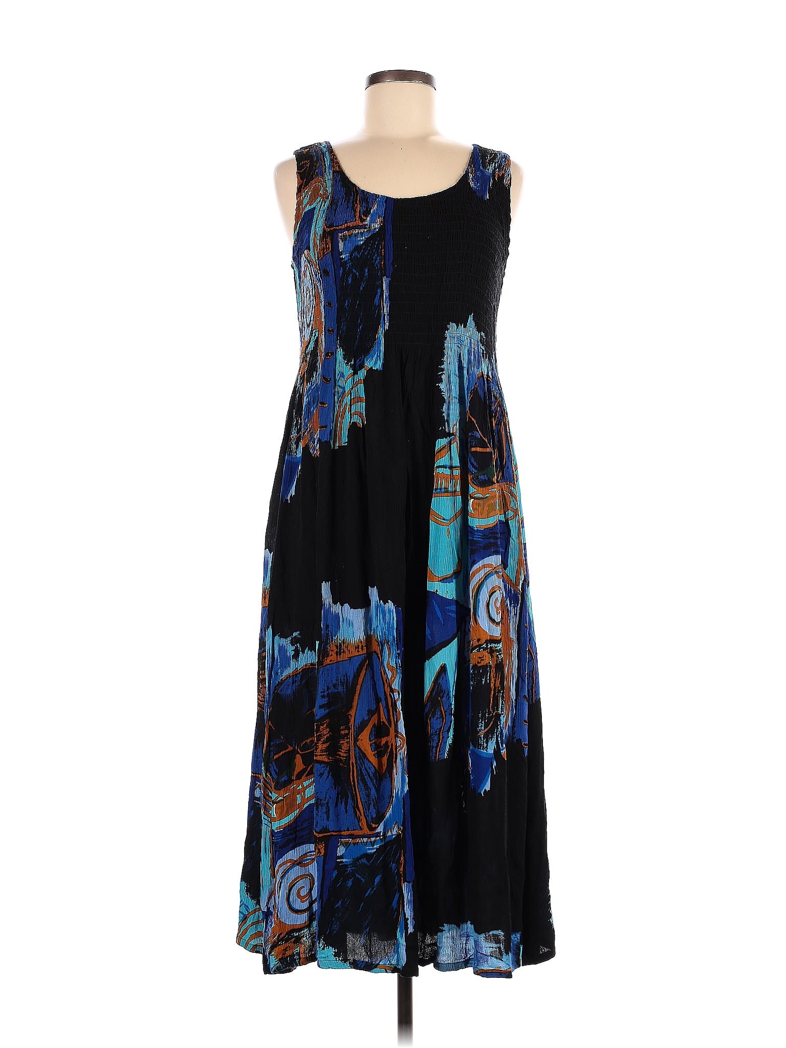 The Pyramid Collection 100% Rayon Black Blue Casual Dress Size M - 71% ...