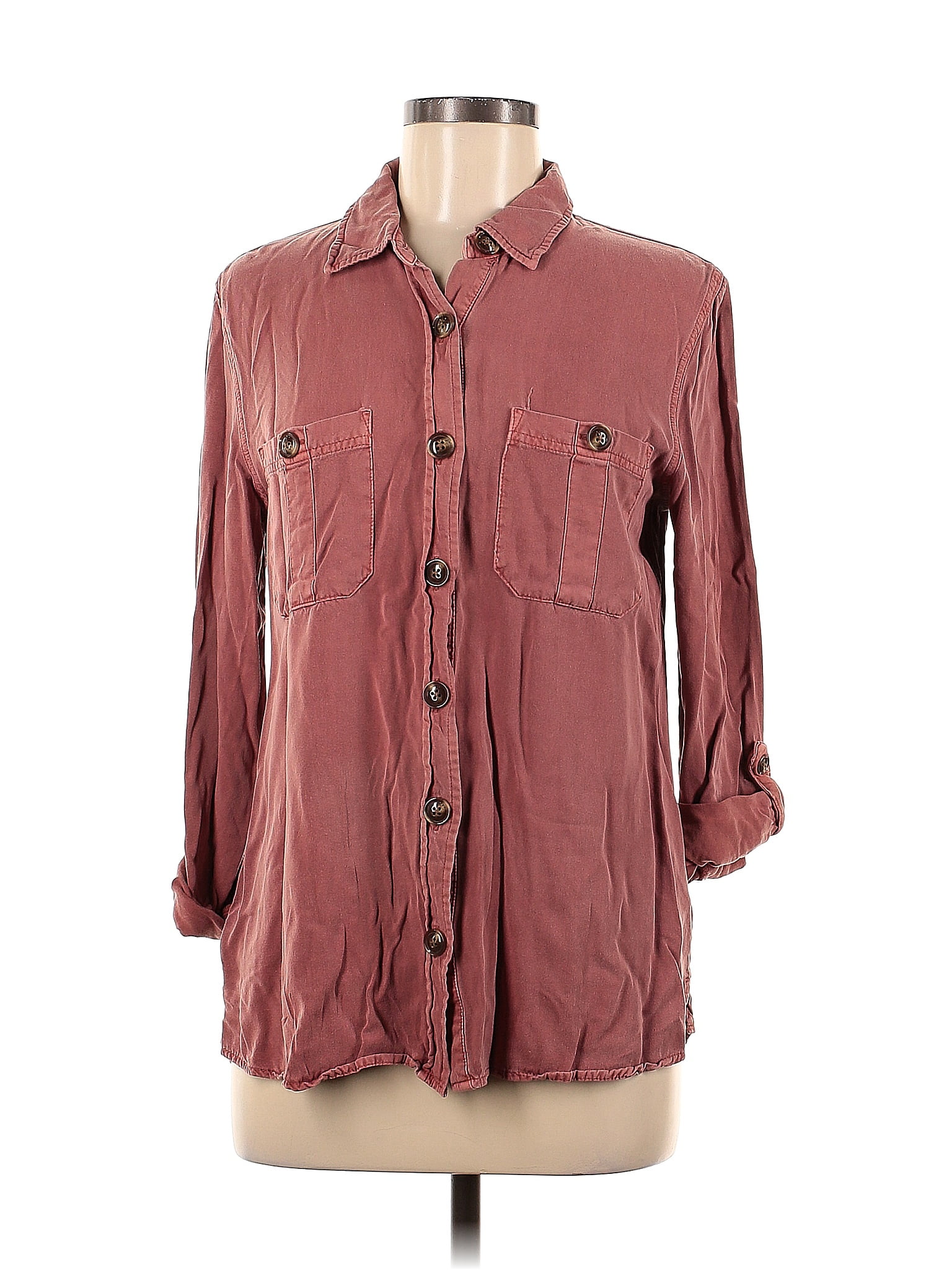 Maurices 100% Rayon Solid Burgundy Long Sleeve Button-Down Shirt Size M - 41% off | thredUP