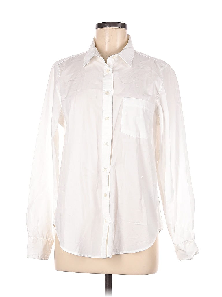 Gap 100 Cotton Solid White Ivory Long Sleeve Button Down Shirt Size M