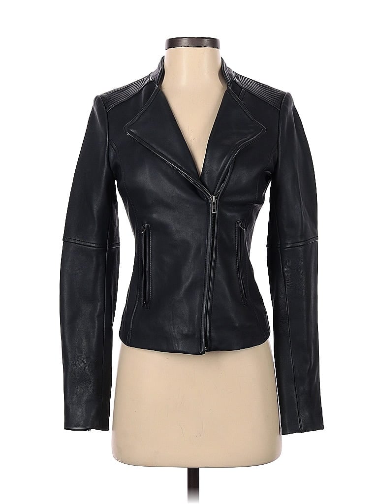 Reiss 100% Polyester Solid Black Faux Leather Jacket Size XS - 82% off | thredUP