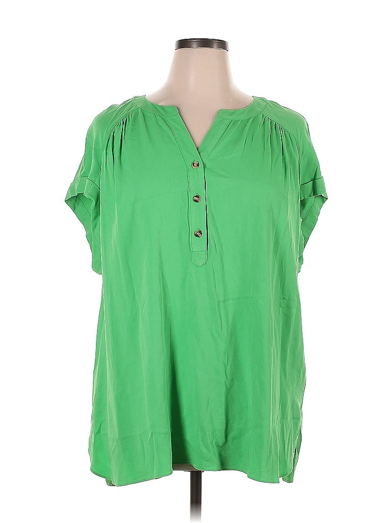 Rose Olive 100 Rayon Green Short Sleeve Blouse Size 1x Plus 45