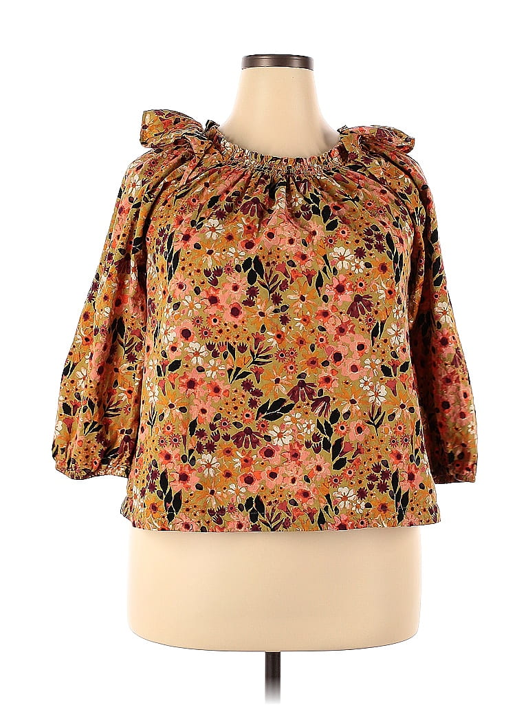 Sonoma Goods for Life 100% Cotton Floral Gold Long Sleeve Blouse Size XXL - 56% off | thredUP