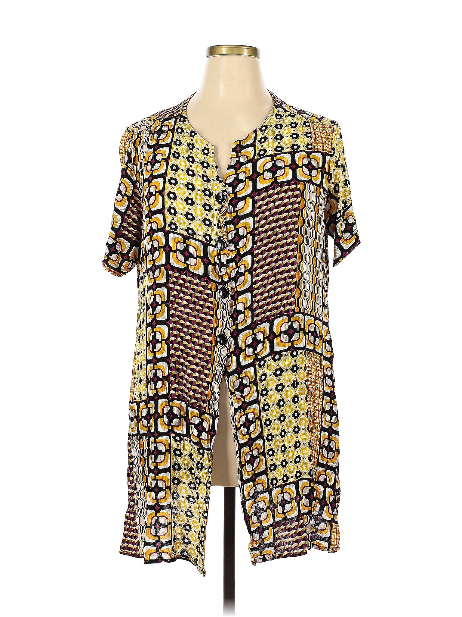 Ashley Stewart 100 Rayon Color Block Yellow Short Sleeve Blouse Size