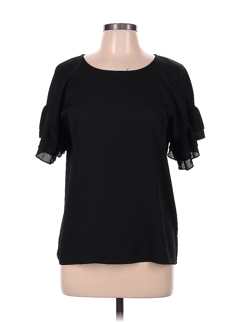 Ann Taylor Factory 100 Polyester Polka Dots Black Short Sleeve Blouse